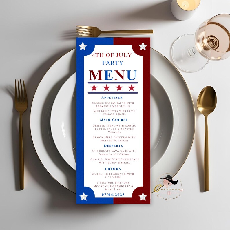 4th of July Dinner Menu Template, Patriotic BBQ Menu, American Pool ...