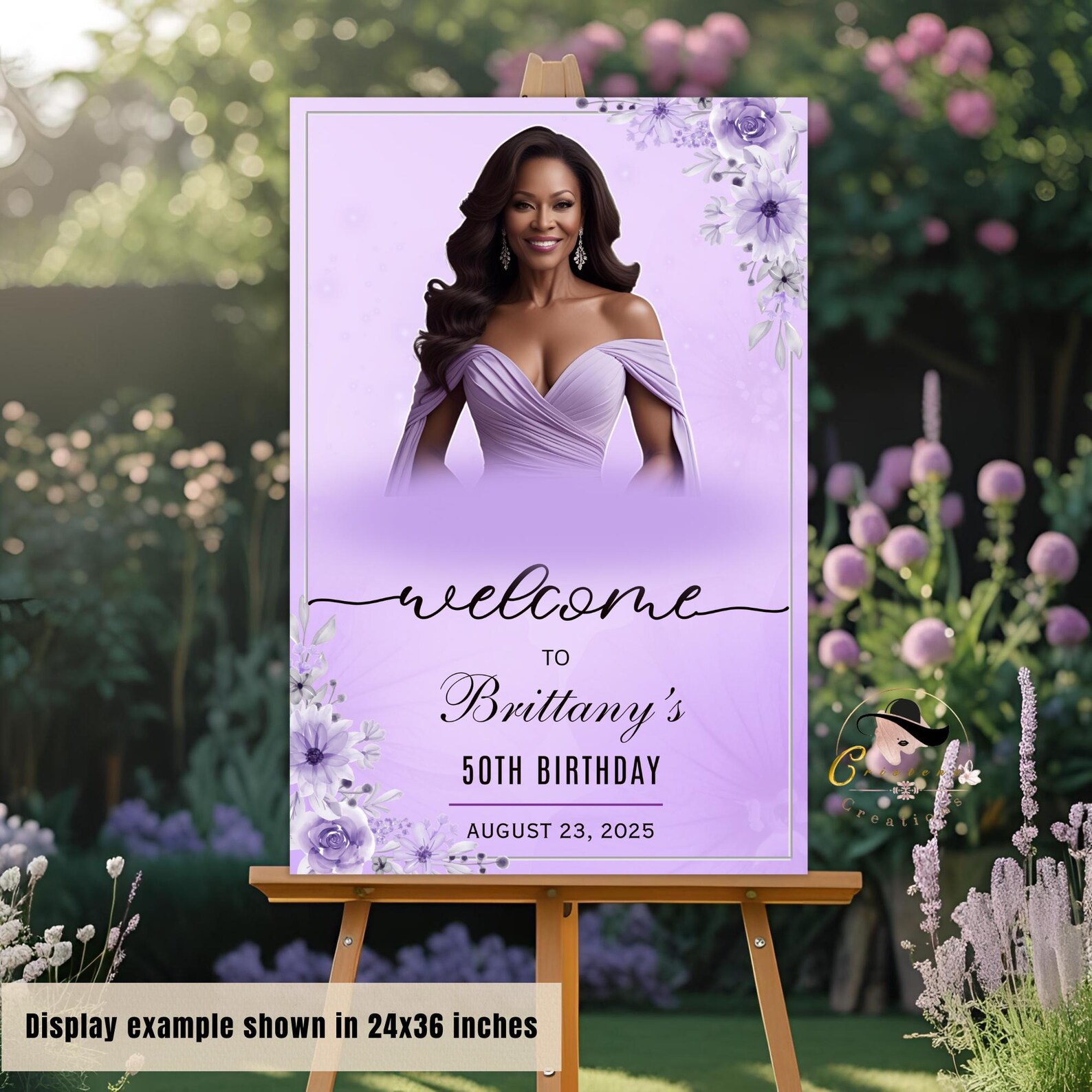 Editable Welcome Party Sign Purple Floral Birthday Dinner Sign ...