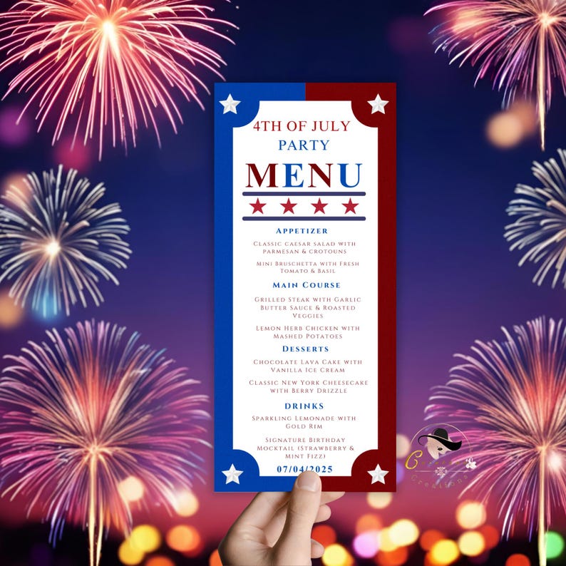 4th of July Dinner Menu Template, Patriotic BBQ Menu, American Pool ...