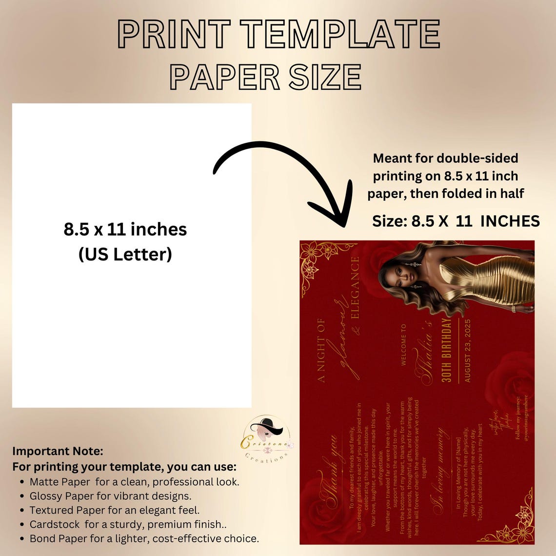 Editable Program Template Red Gold Bifold Birthday Program Card With ...