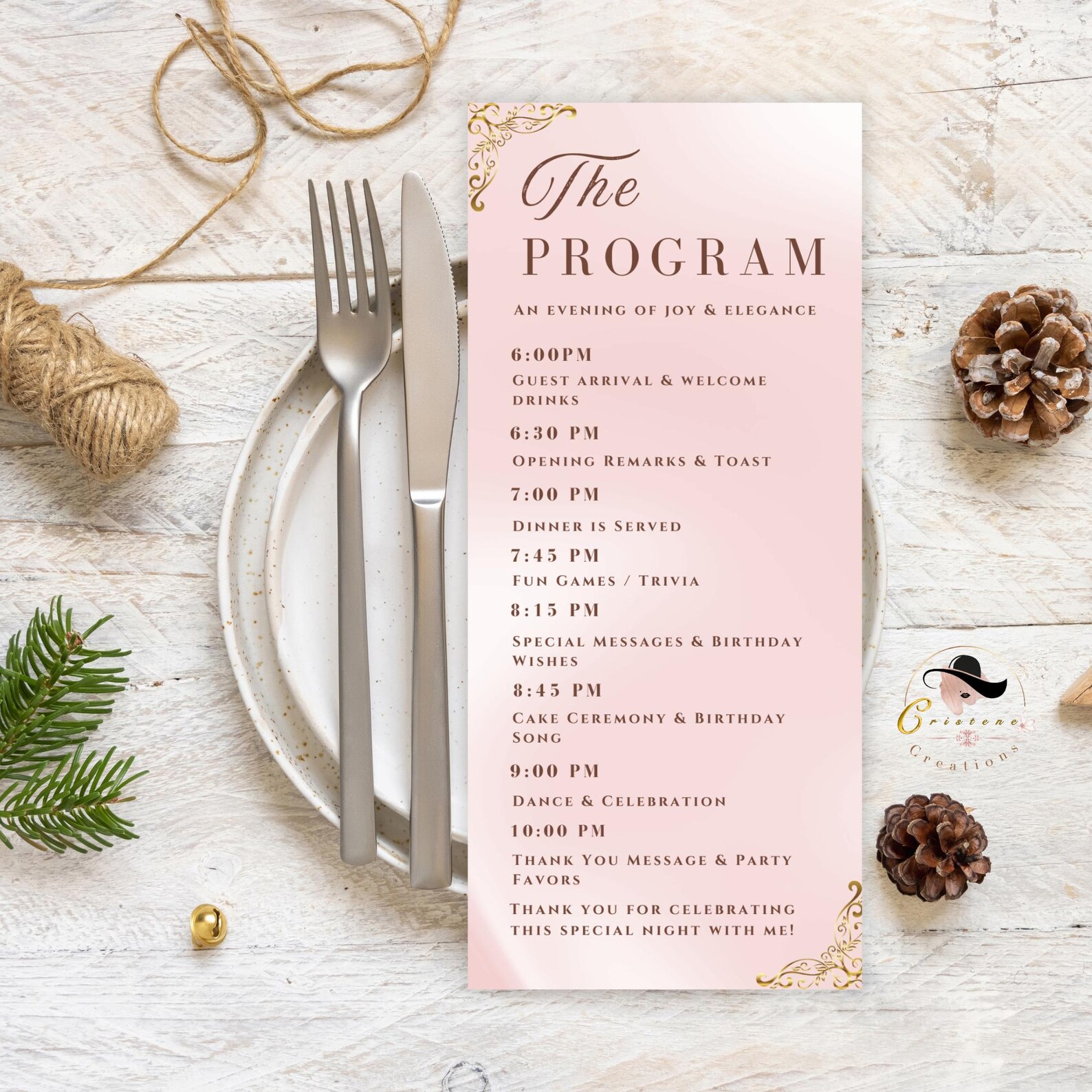 Editable Program Template Pink Event Programme Card, Birthday Program ...