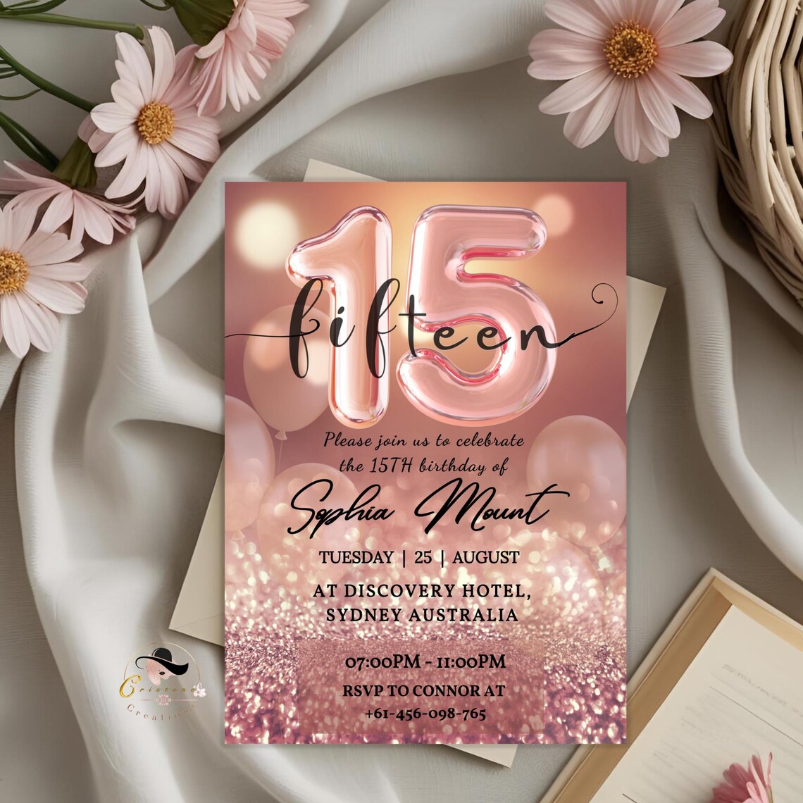 Rose Gold 15th Birthday Invitation, Quinceanera Party Invite, Sweet ...