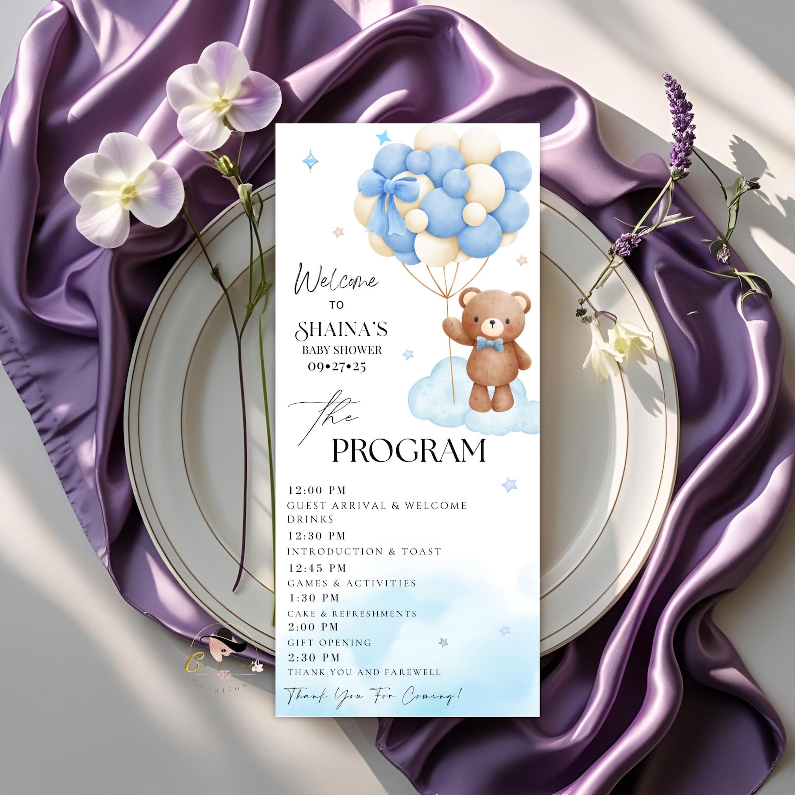 Editable Baby Shower Menu and Program Template, Teddy Bear Party Shower ...
