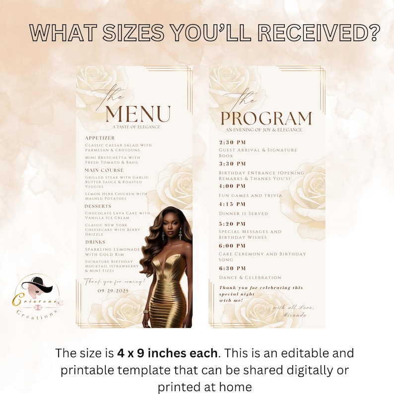 Editable Menu and Program Template White Gold Birthday Dinner Menu ...