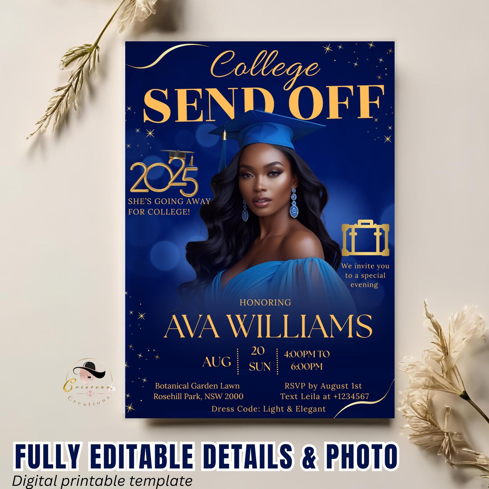 Editable College Send off Invitation Blue Digital Trunk Party Flyer ...