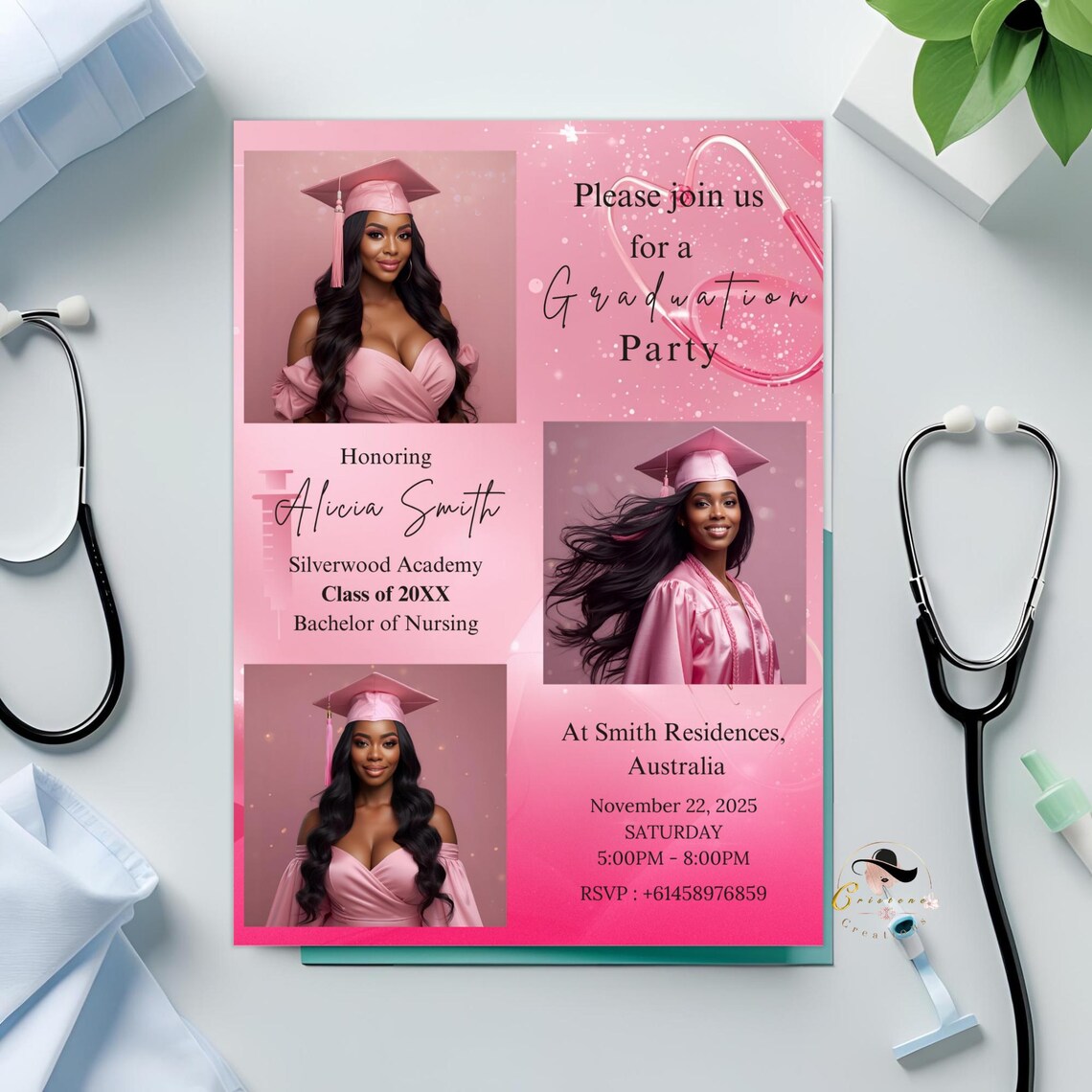 Editable Nurse Graduation Invitation, 2026 RN Pinning Ceremony Invite ...