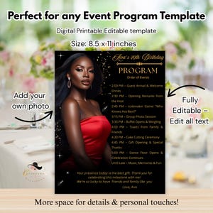 Black Gold Program Template, Birthday Party Program Bifold Formal Event ...