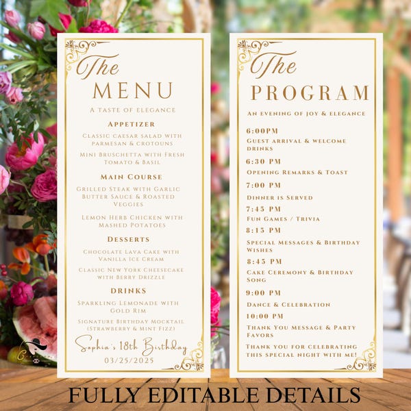 Gold Menu - Etsy