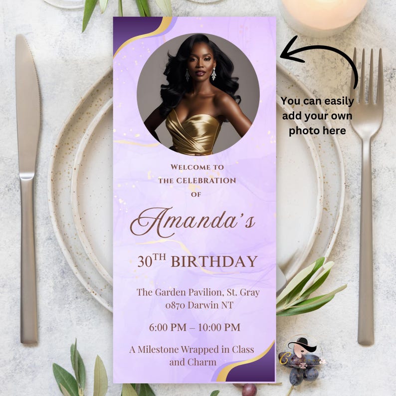Editable Program Card Template, Purple Birthday Party Program, Formal ...