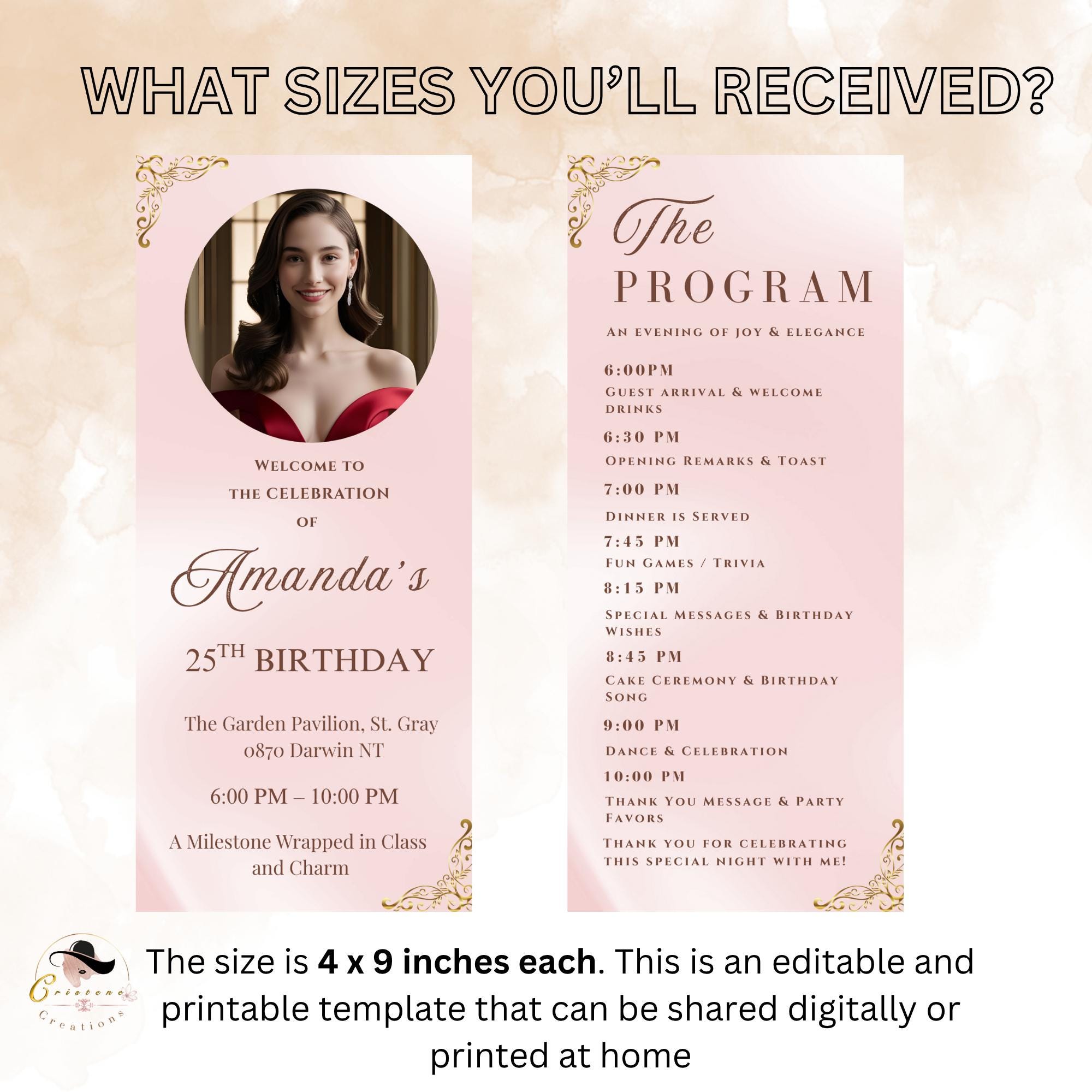 Editable Program Template Pink Event Programme Card, Birthday Program ...