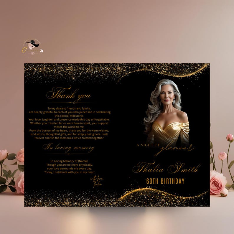 Editable Program Template Black Gold Bifold Birthday Program Card With ...