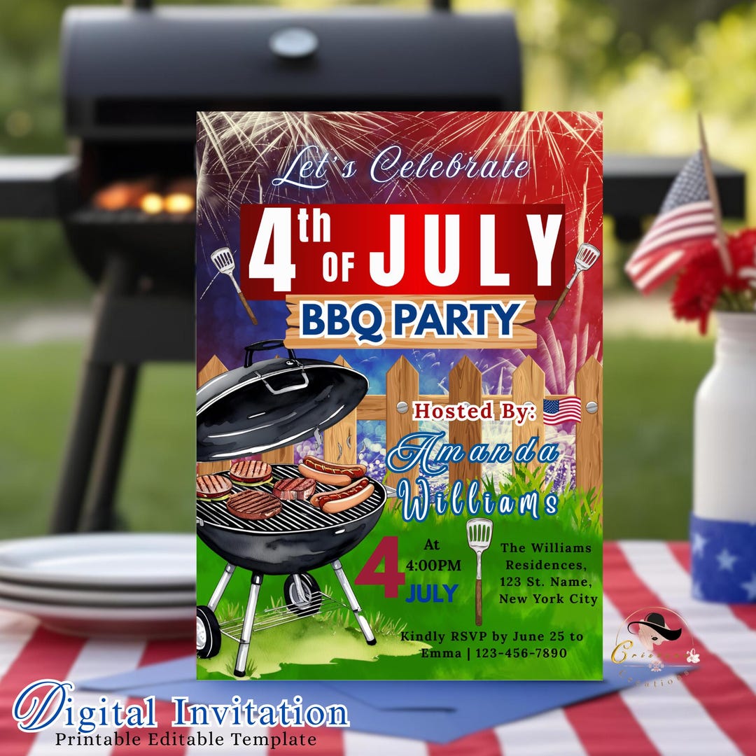 4th of July Backyard BBQ Invitation, Fourth of July Cookout Flyer, USA ...