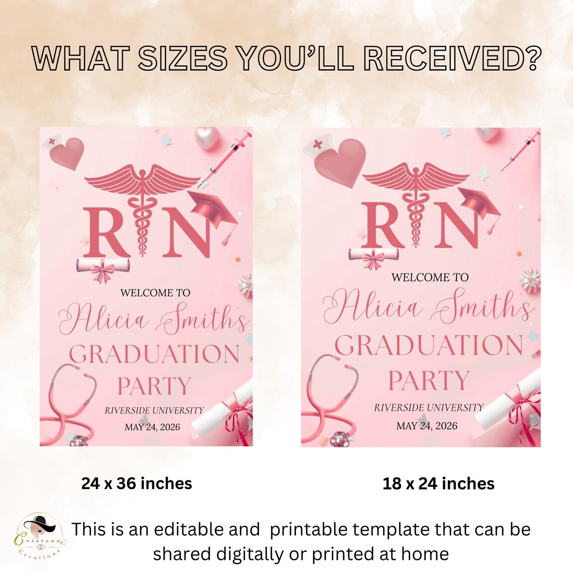 Nurse Graduation Welcome Party Sign, Pink RN Graduates Poster Sign ...