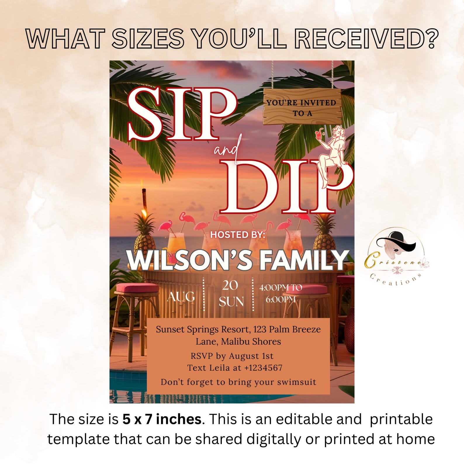 Adult Sip and Dip Pool Party Invitation Girl Tequila Sunset Birthday ...