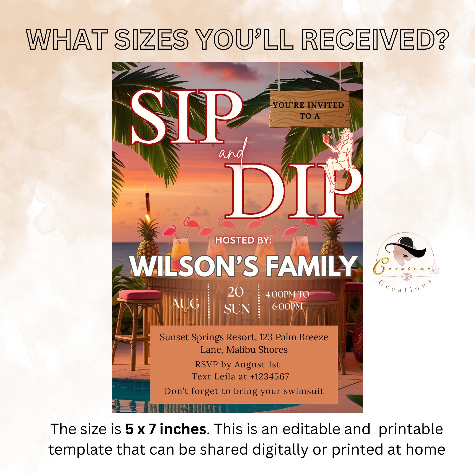 Adult Sip and Dip Pool Party Invitation Girl Tequila Sunset Birthday ...