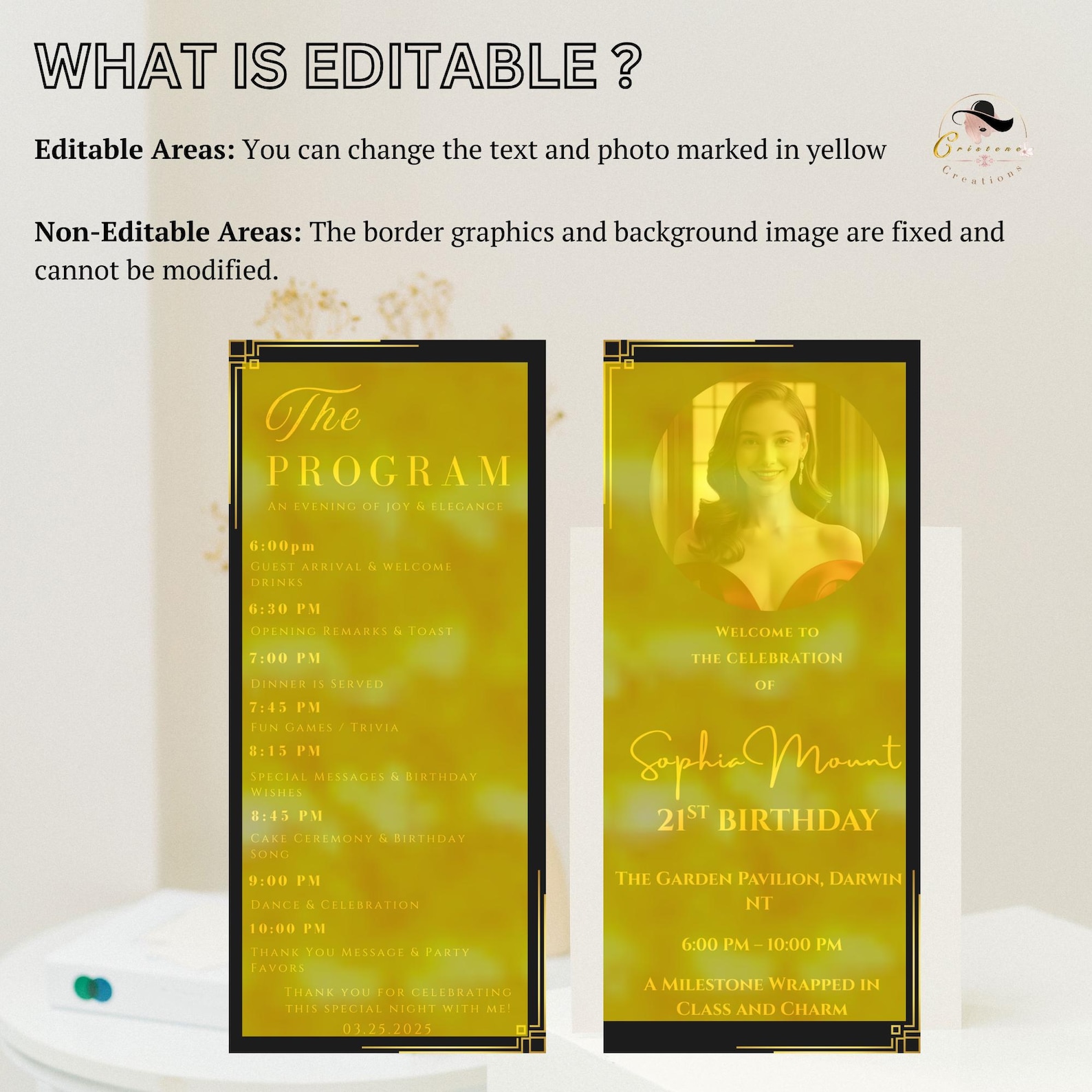 Birthday Party Program Template, Black Gold Event Program Schedule ...