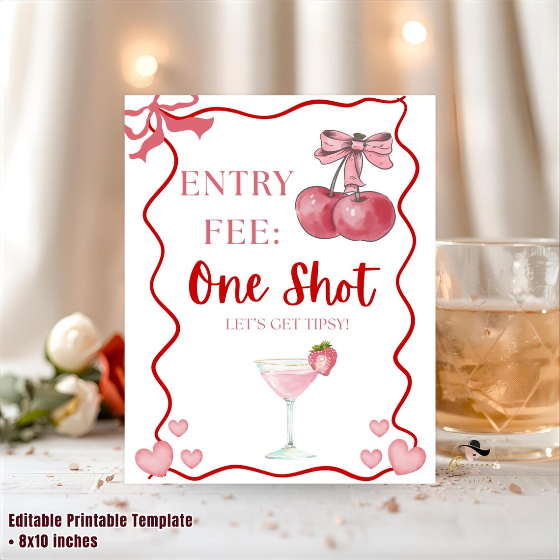 Galentines Entry Fee One Shot Sign, Take A Shot Sign, Bow Bridal Shower ...