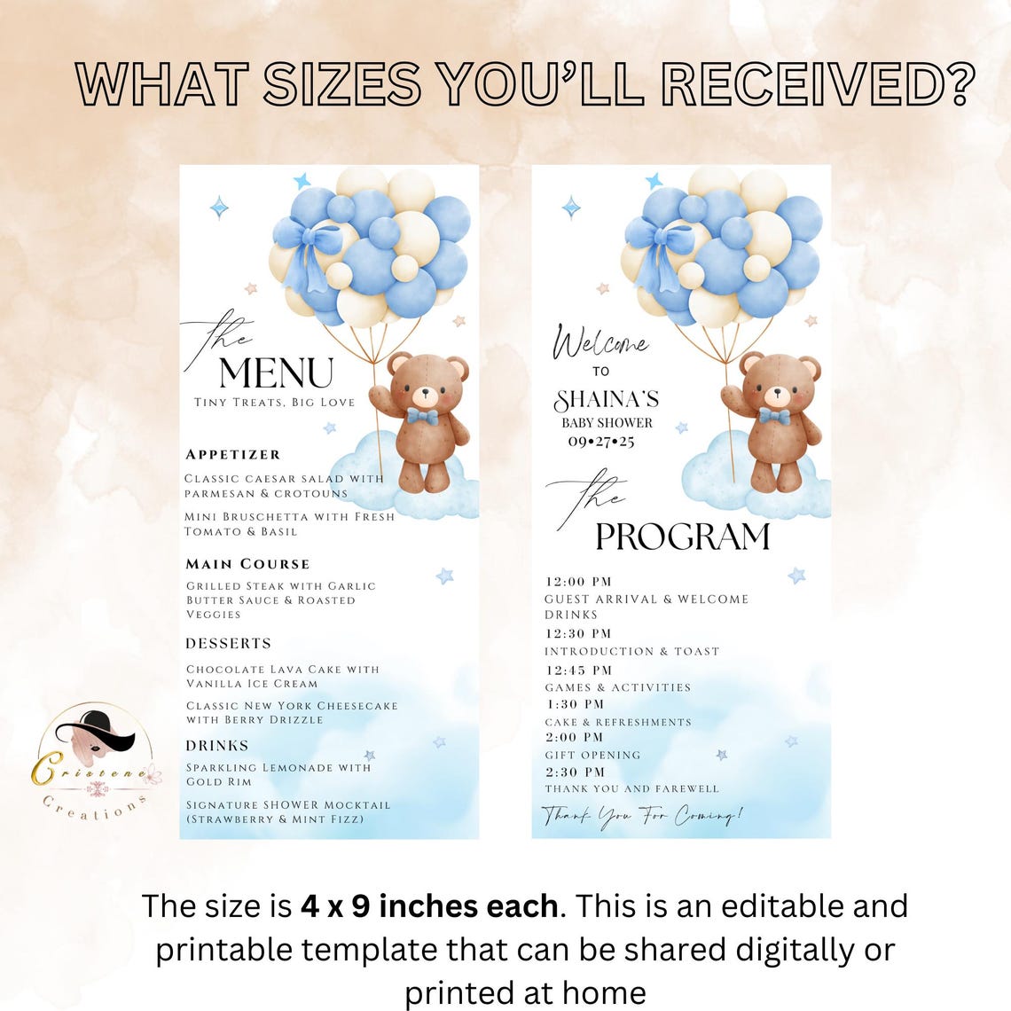 Editable Baby Shower Menu and Program Template, Teddy Bear Party Shower ...