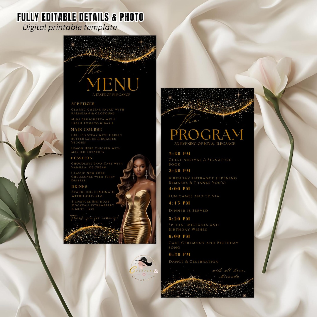 Menu and Program Card Template With Photo, Event Schedule Timeline ...
