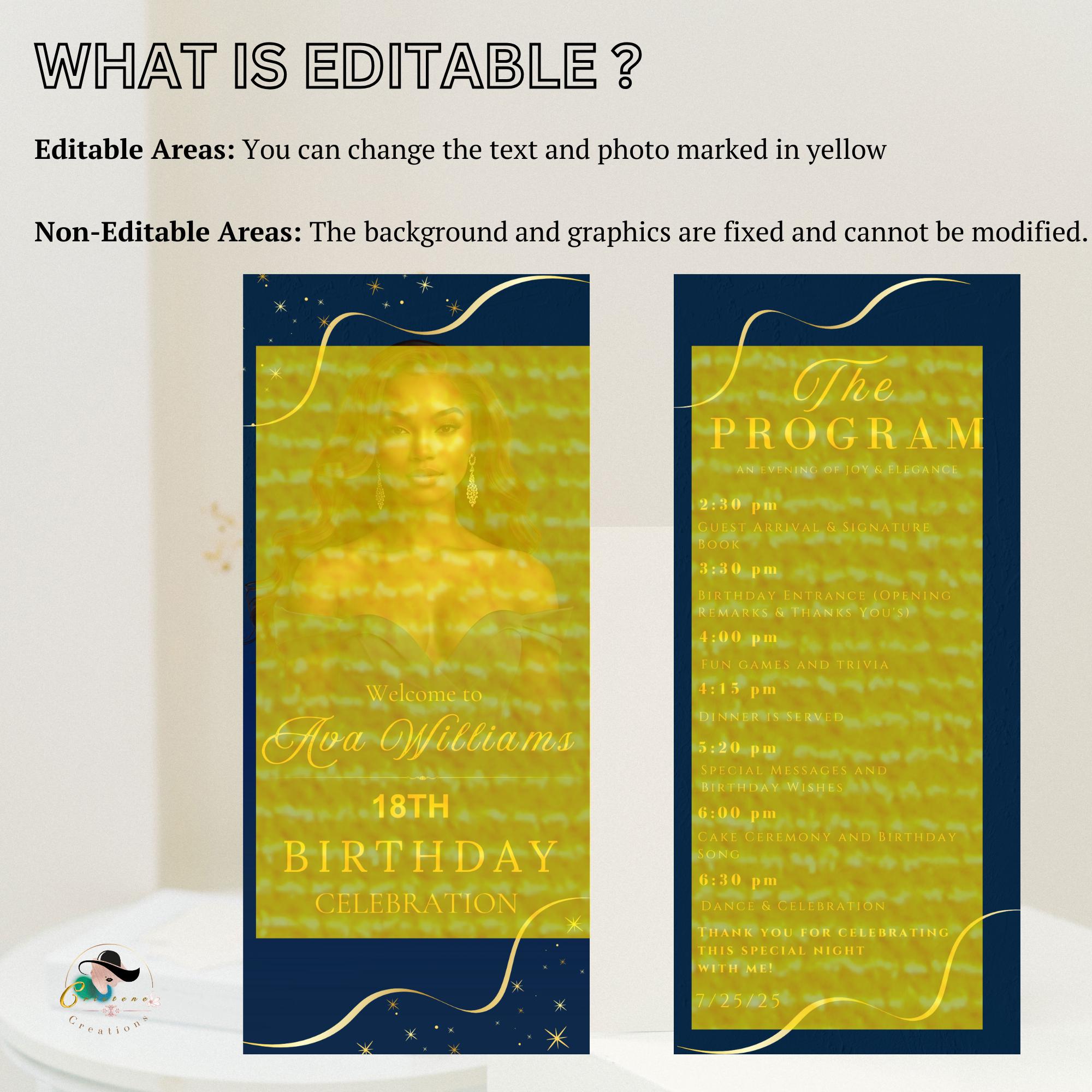 Birthday Program Template Navy Blue Program Card Wedding Event ...