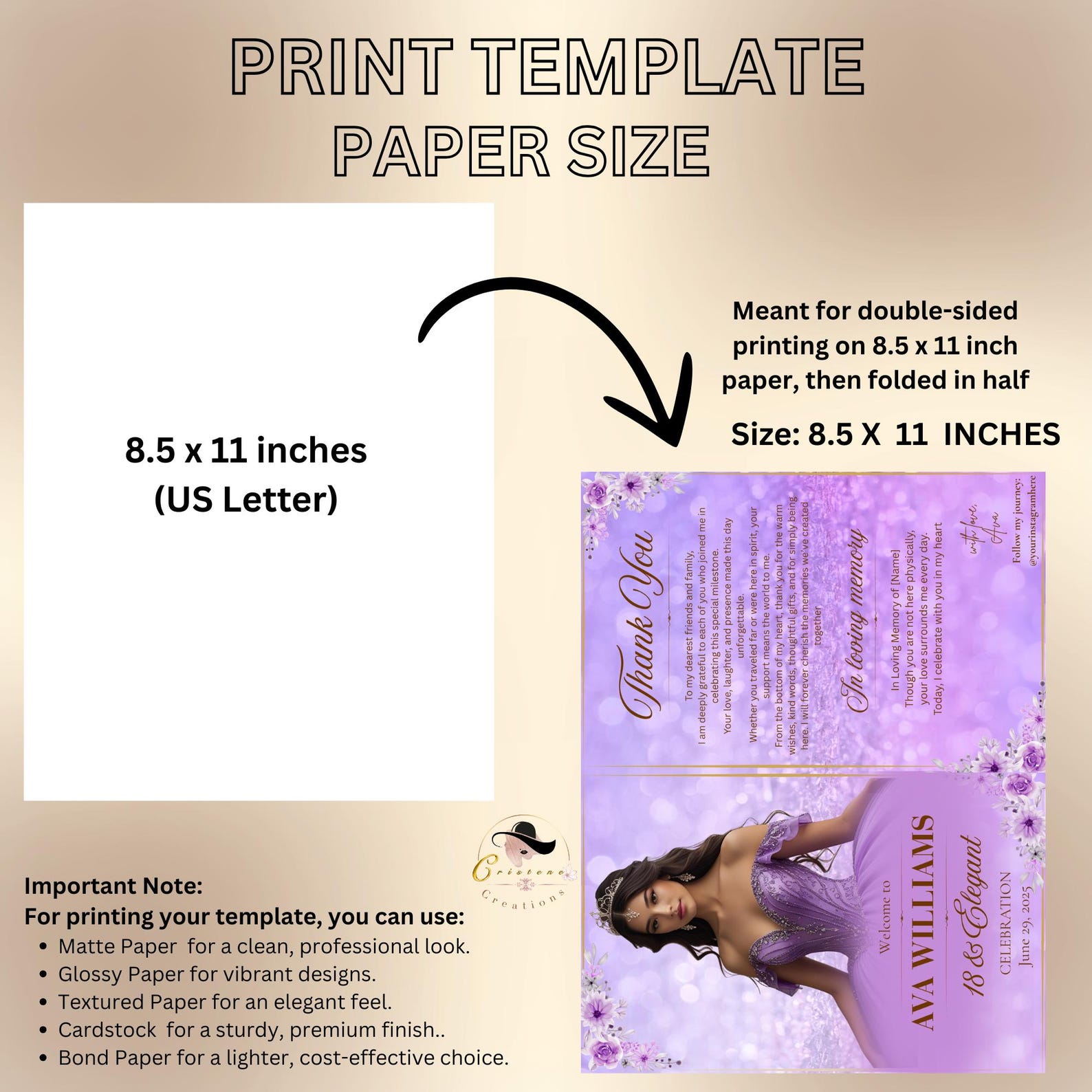 Purple Program Template Birthday Party Program Card Bifold Quinceanera ...