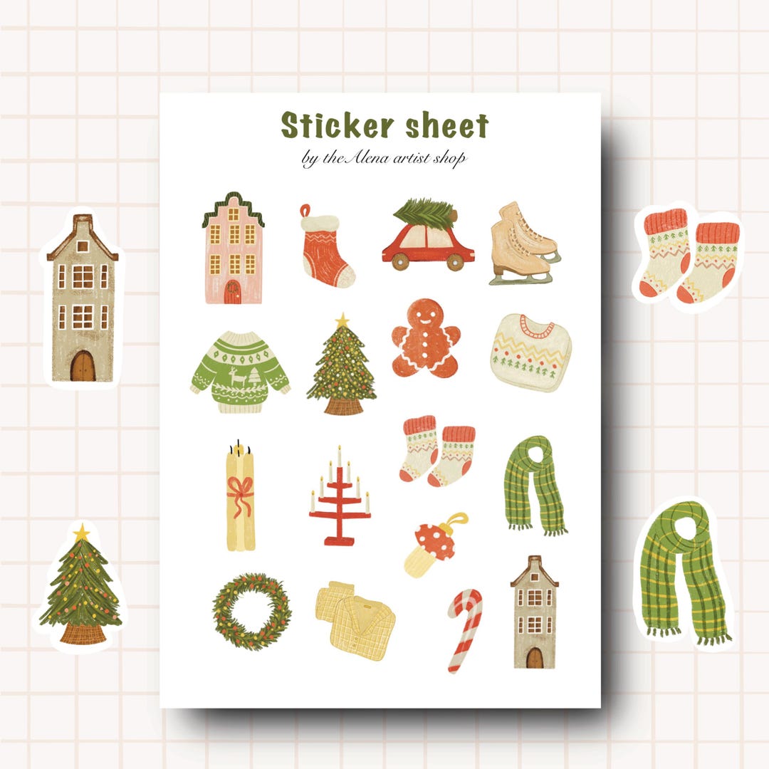 17 Christmas Digital Stickers -hand-drawn Journaling & Planner Stickers ...