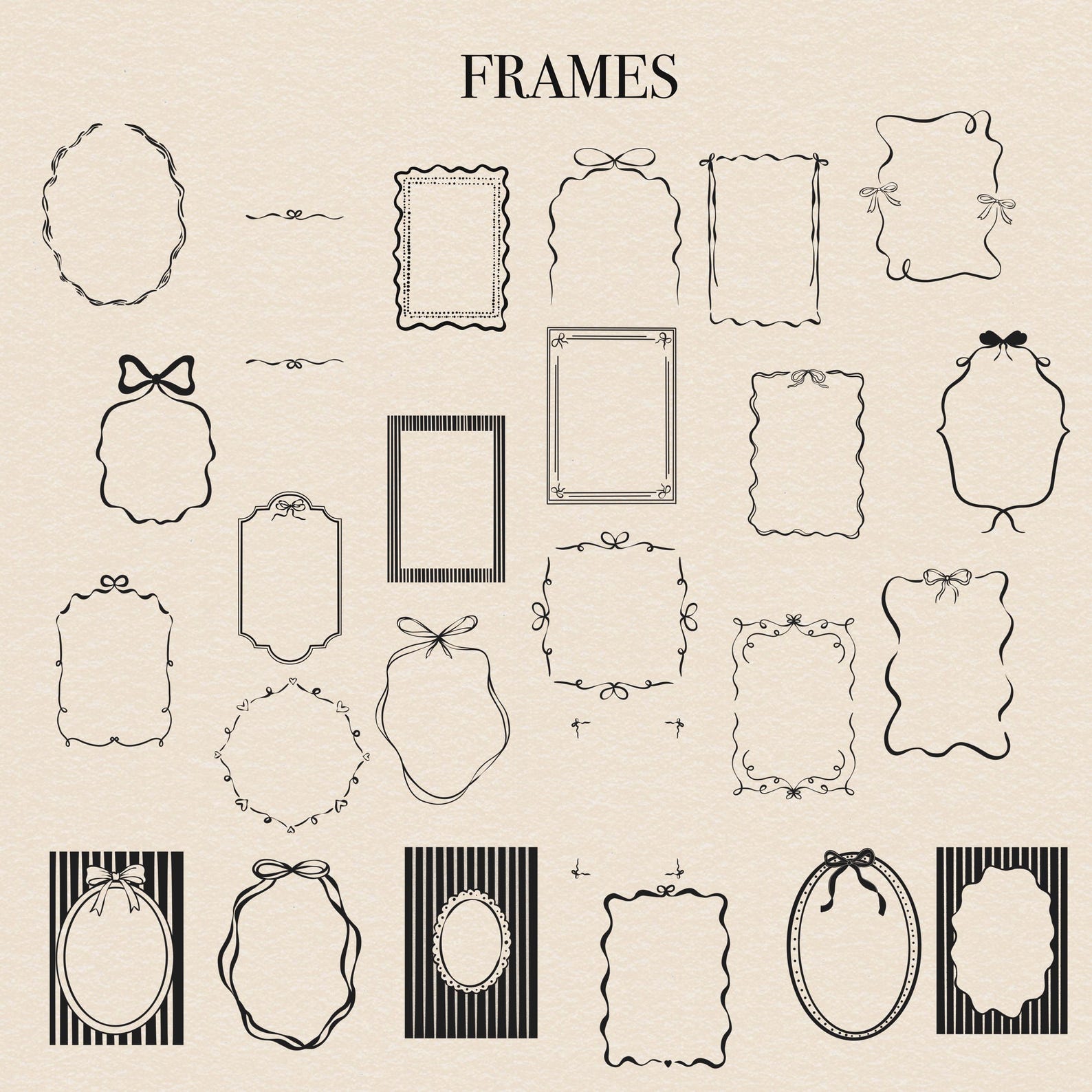 50 Hand Drawn Frames and Bows SVG PNG Bundle, Hand Drawn Borders ...
