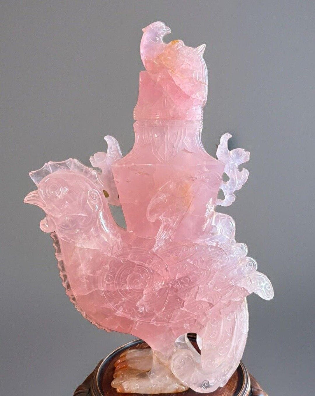 Large Vintage Rose Quarts Rooster Urn - Etsy
