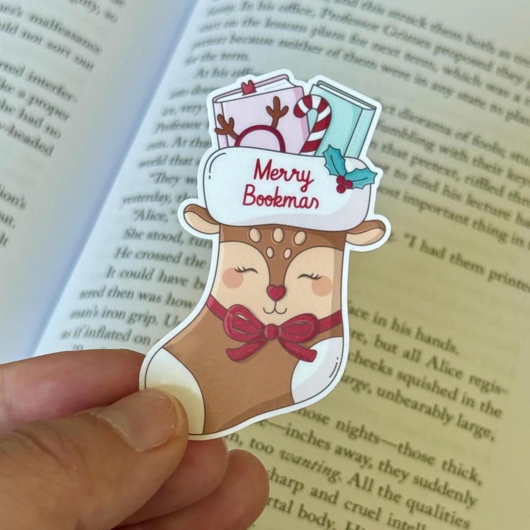 Merry Bookmas Christmas Stocking Sticker | Bookish, Reindeer, Santa ...