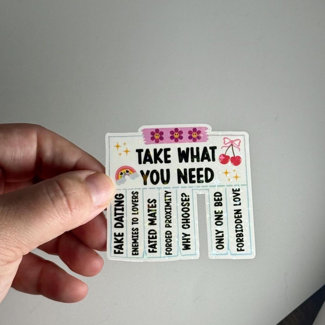 Take What You Need Romance Tropes Sign Holographic Sticker, Bookish ...