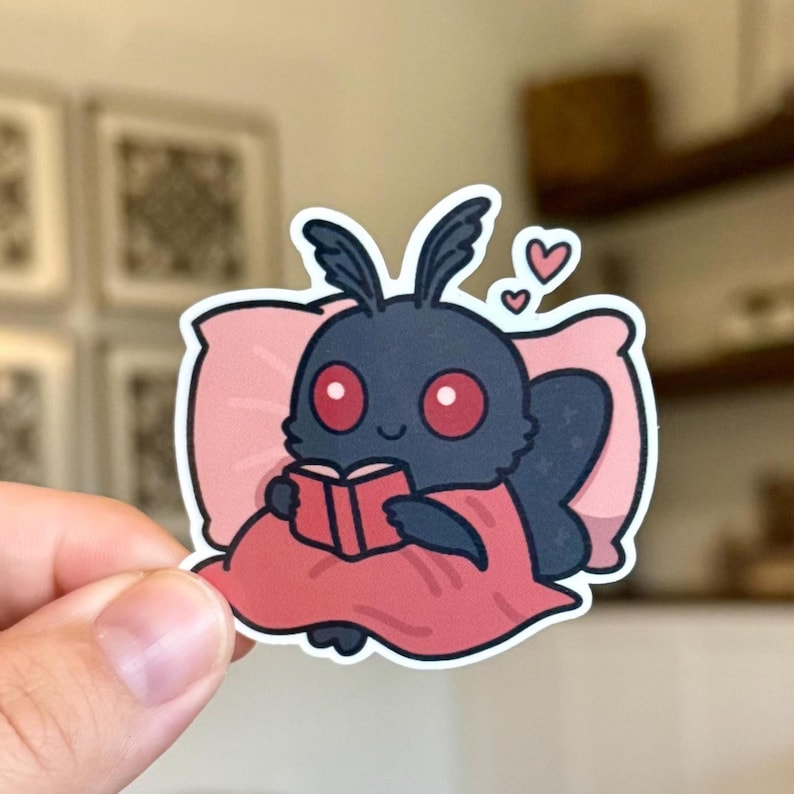 Cute Reading Mothman Cryptid Sticker | Bookish, Romantasy, Love, Reader ...