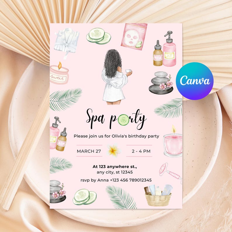Editable Spa Party Birthday Invitation Template Pamper Party Invitation ...