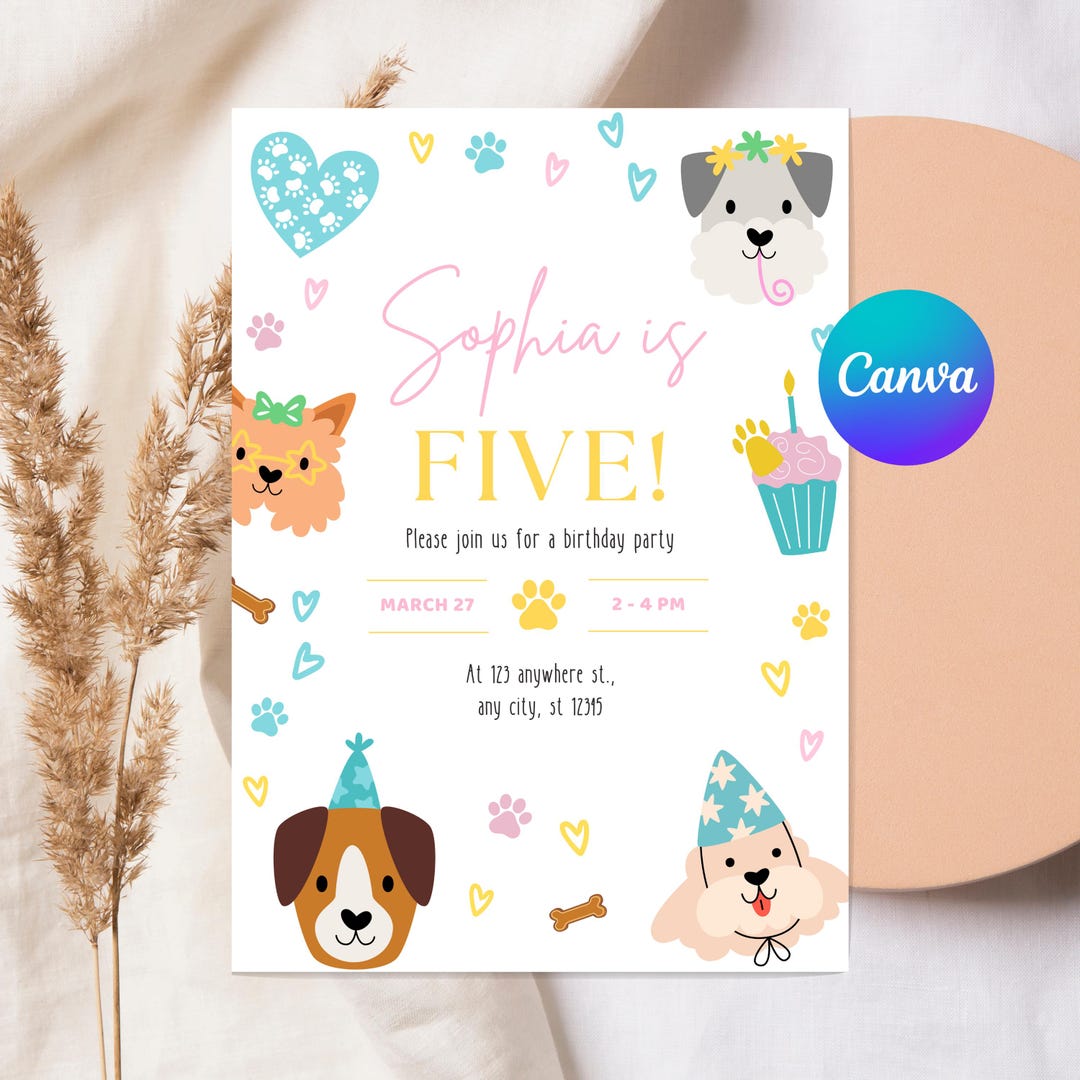 Editable Dog Birthday Party Invitation Template Puppy Invitation Animal ...