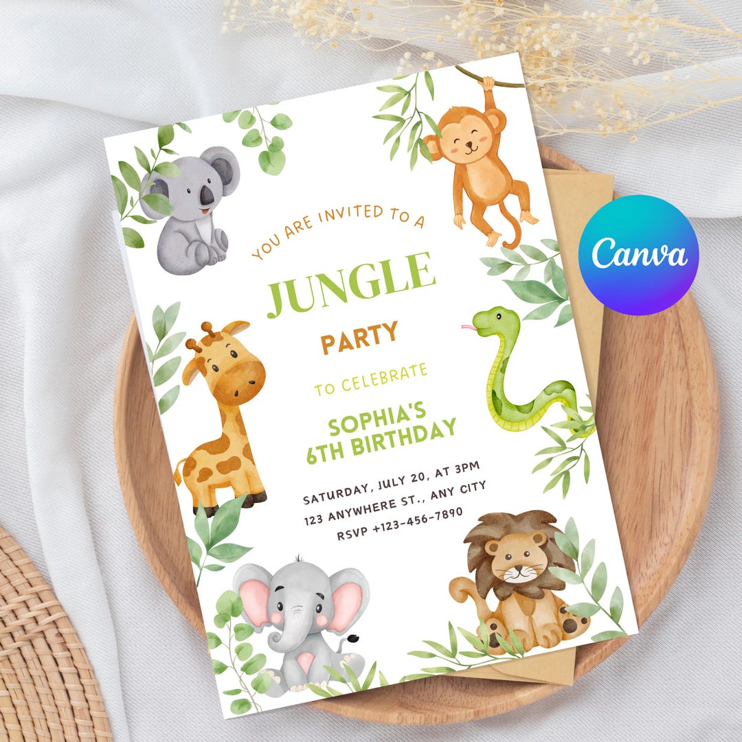Editable Safari Birthday Party Invitation Template Safari Animals ...