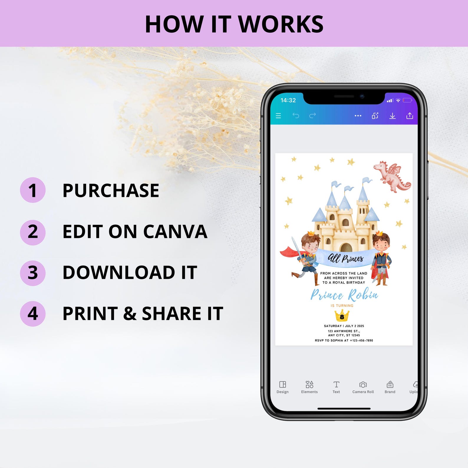 Editable Little Prince Birthday Party Invitation Template Royal Themed ...