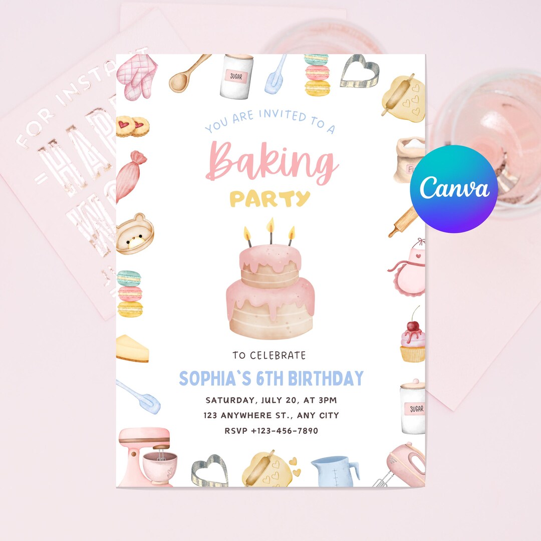 Editable Baking Birthday Party Invitation Template Baking Invitation ...