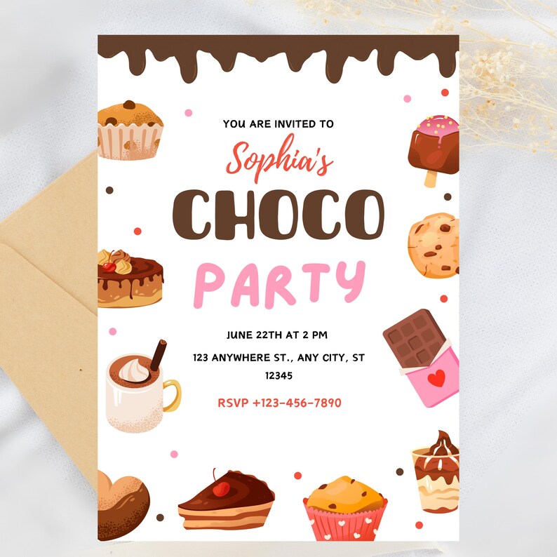 Editable Choco Birthday Party Invitation Template Chocolate Birthday ...