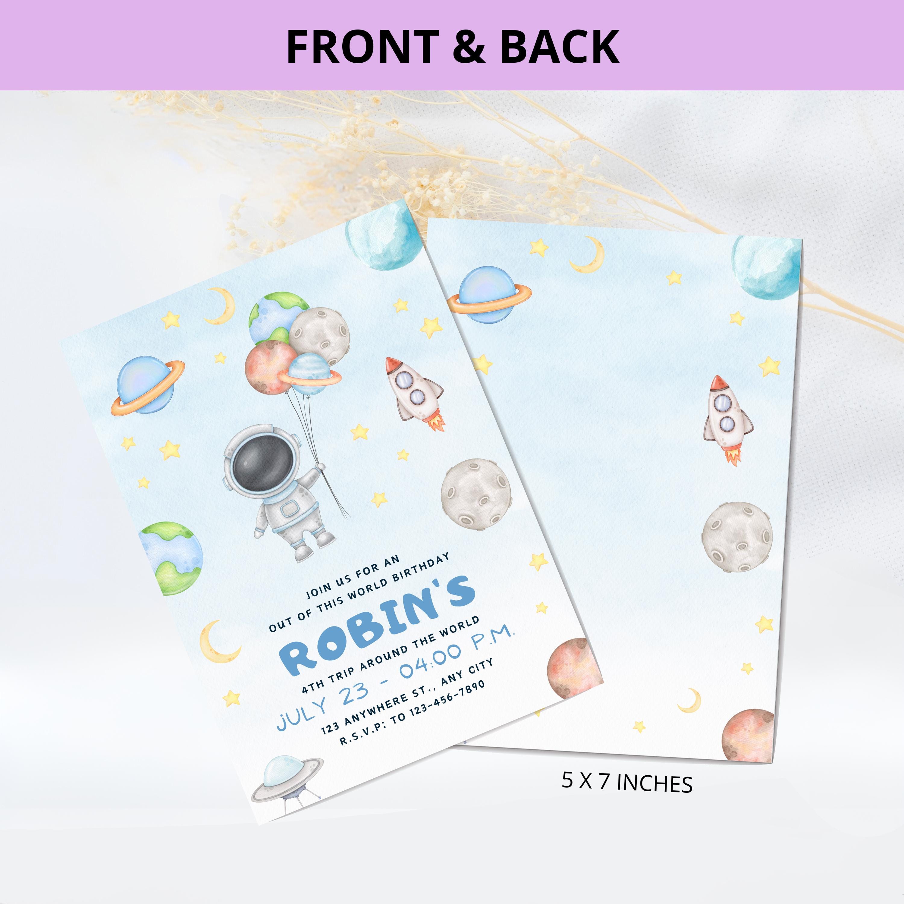 Editable Outer Space Birthday Invitation Template Planets Rocket Ship ...