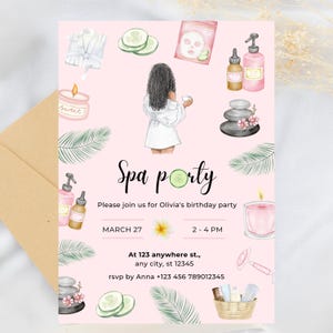Editable Spa Party Birthday Invitation Template Pamper Party Invitation ...