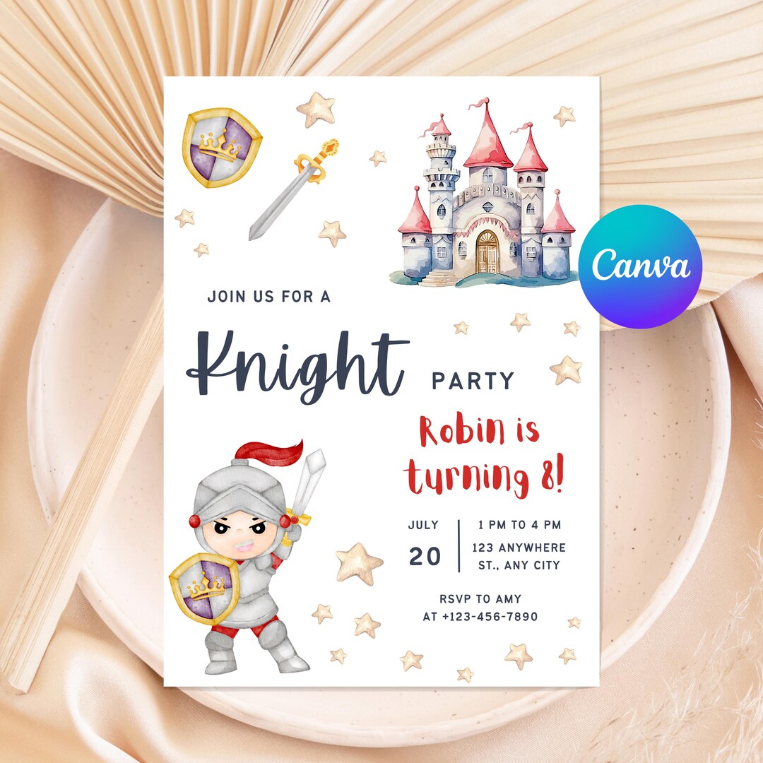 Editable Knight Birthday Party Invitation Template Knight Boy Royal ...