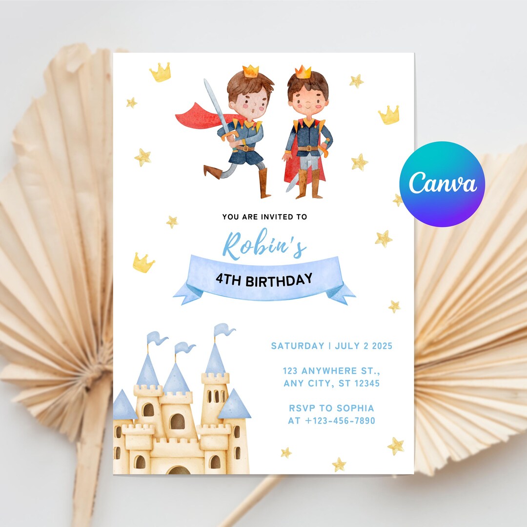 Editable Little Prince Birthday Party Invitation Template Royal Themed ...