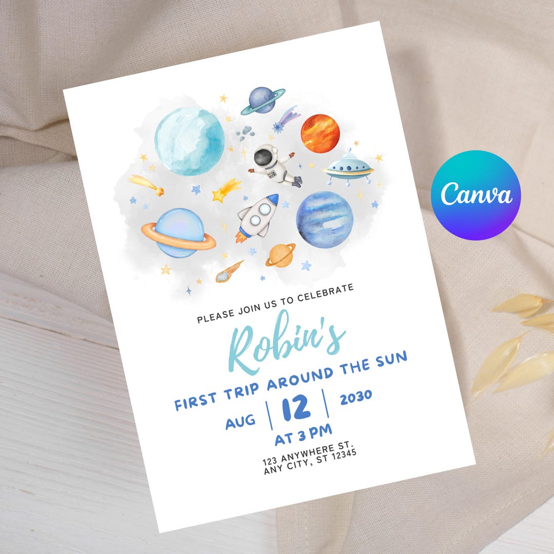 Editable Outer Space Birthday Invitation Template Planets Rocket Ship ...