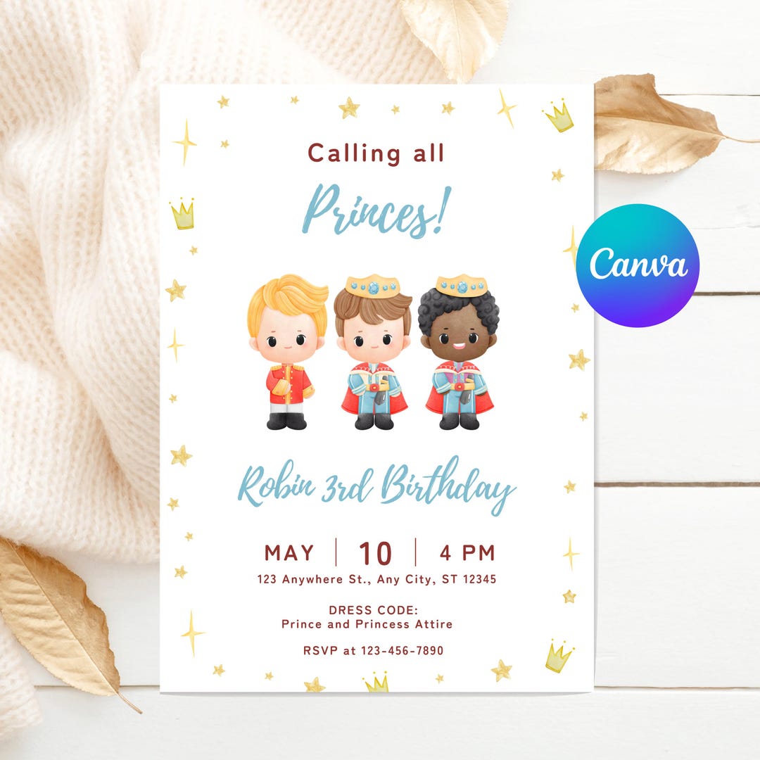 Editable Little Prince Birthday Party Invitation Template Royal Themed ...