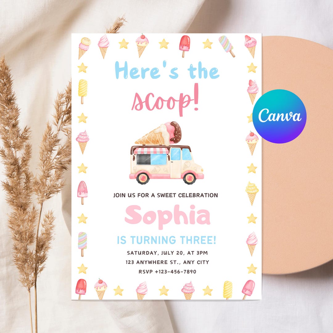 Editable Ice Cream Invitation Template Ice Cream Sweet Treat Lollypop ...