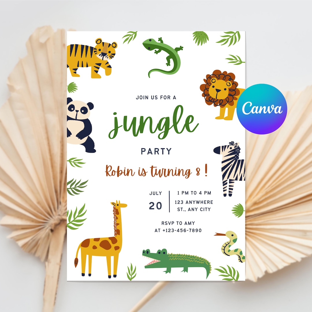 Editable Safari Birthday Party Invitation Template Safari Animals ...