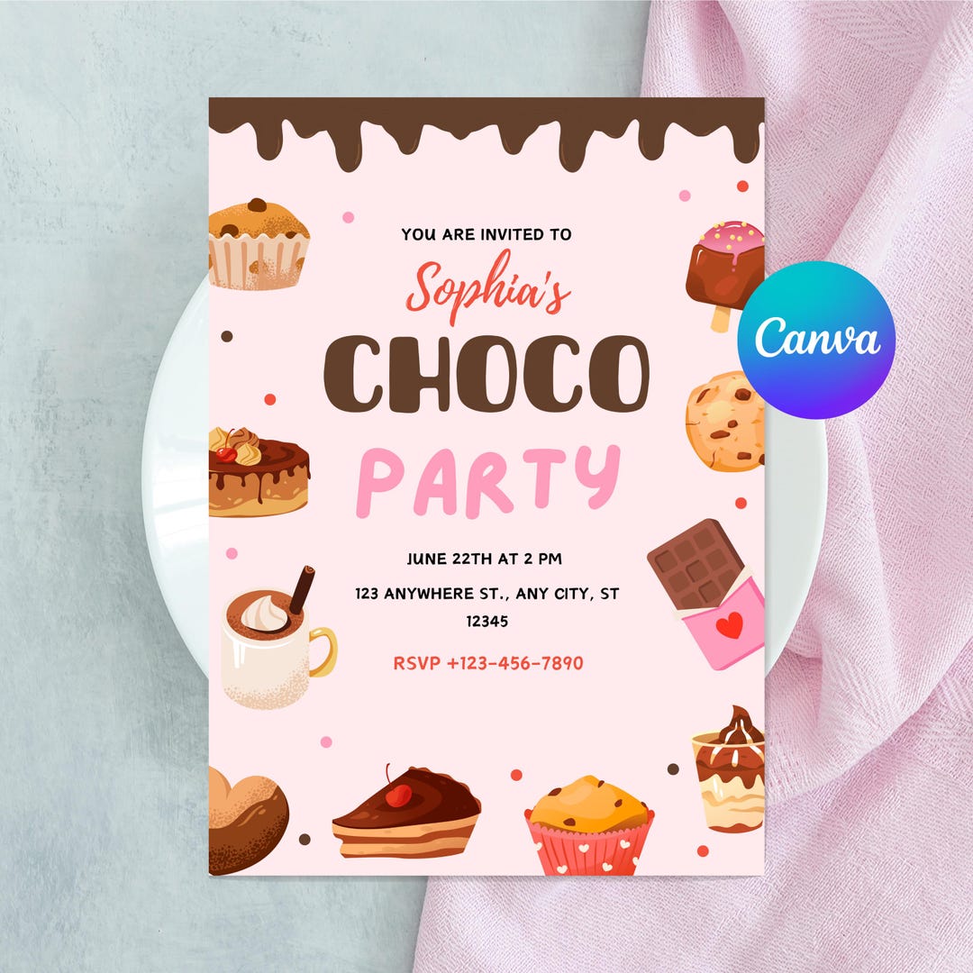 Editable Choco Birthday Party Invitation Template Chocolate Birthday ...