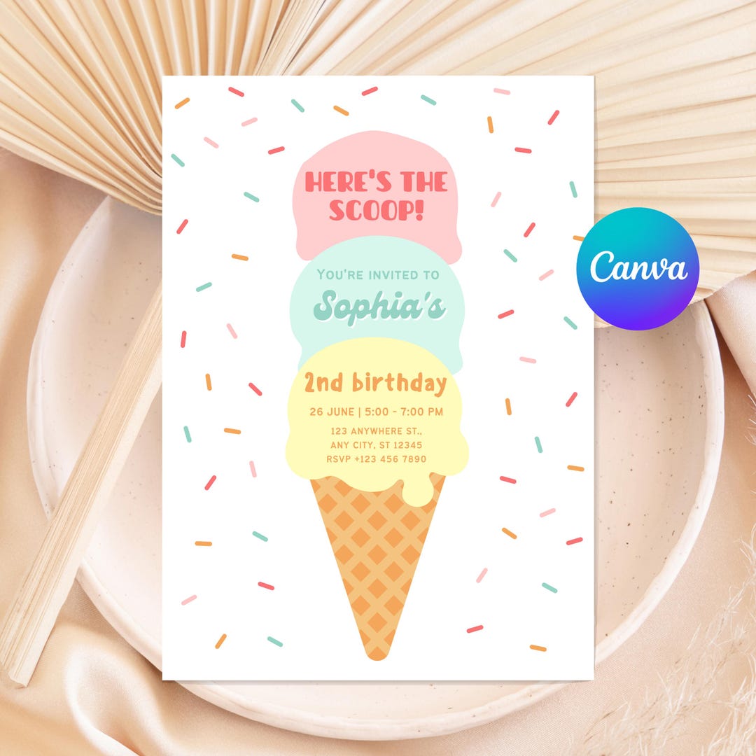Editable Ice Cream Invitation Template Ice Cream Sweet Treat Lollypop ...