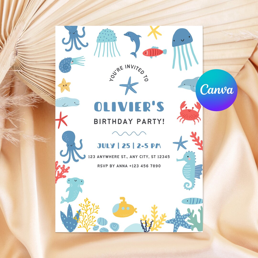 Editable Under the Sea Birthday Invitation Template Ocean Animals Party ...