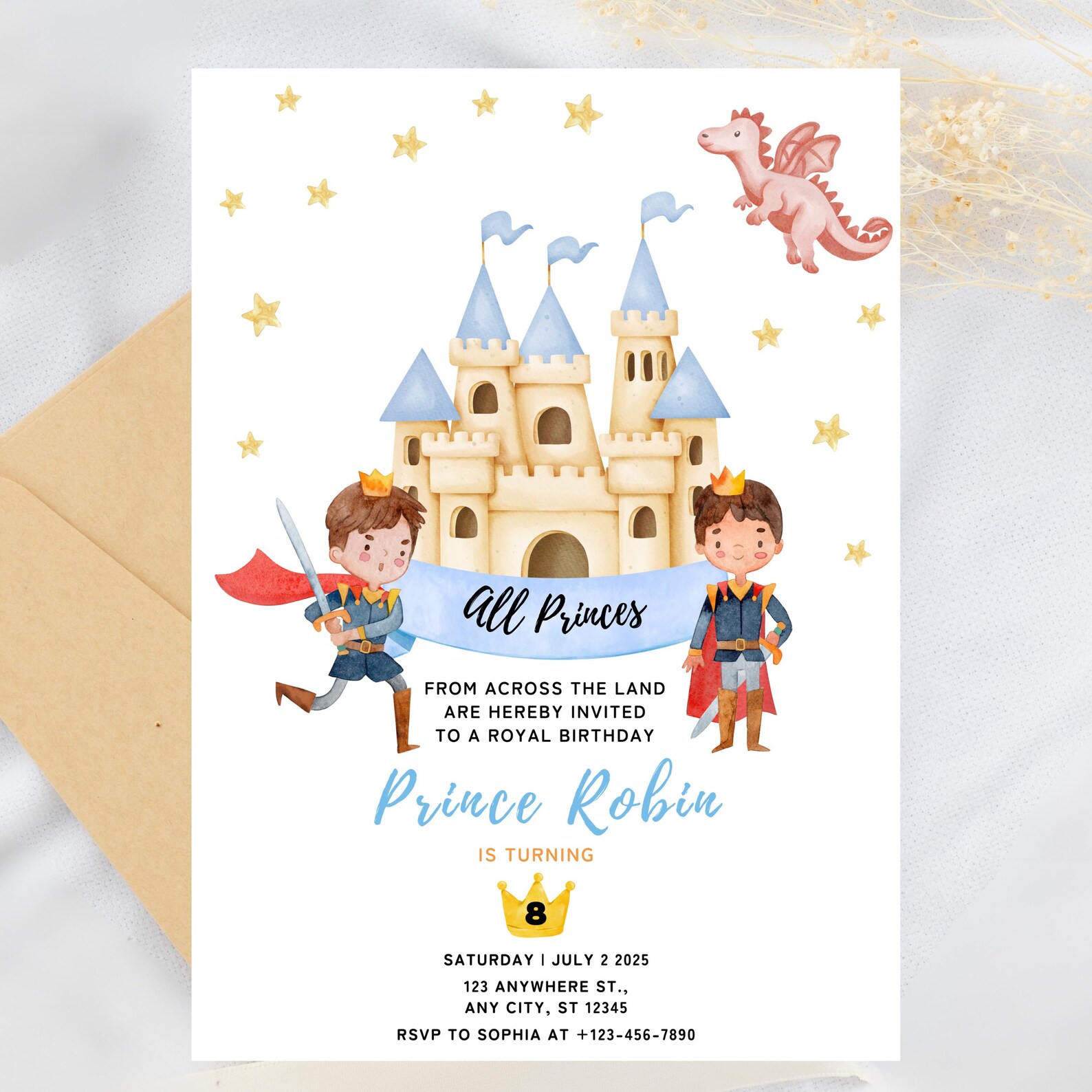 Editable Little Prince Birthday Party Invitation Template Royal Themed ...