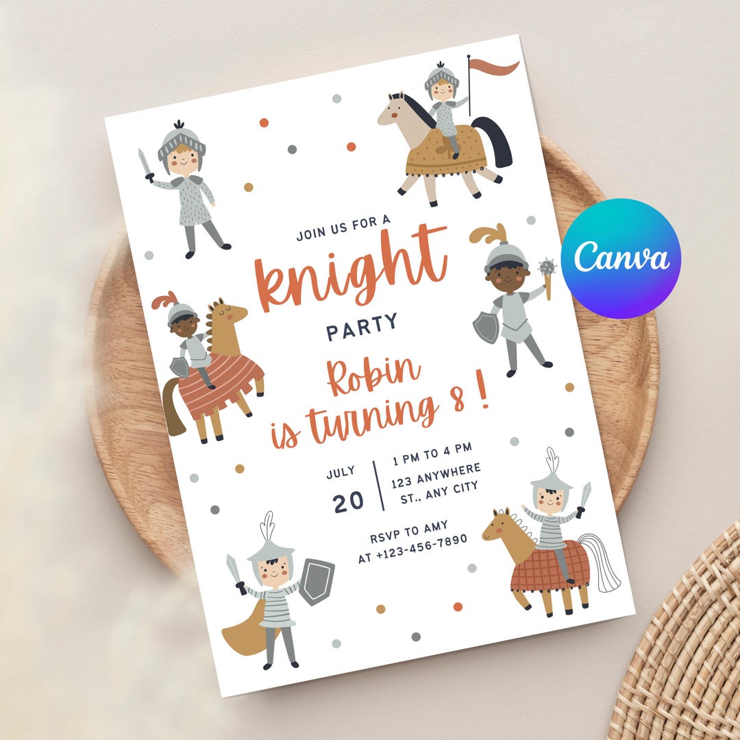 Editable Knight Birthday Party Invitation Template Knight Boy Royal ...